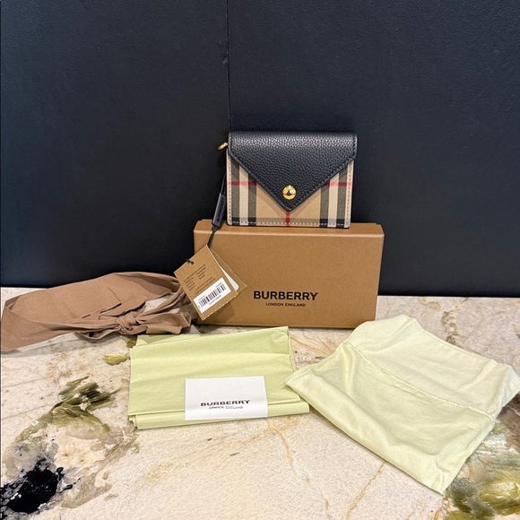 Burberry | Bags | Nwt Burberry Black And Beige Mini Wallet With ...